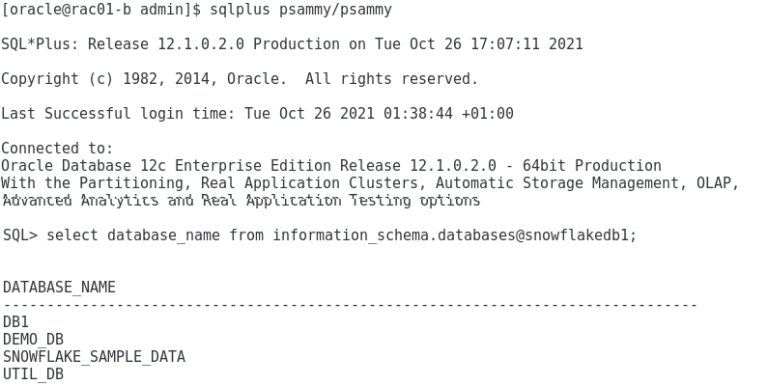 CONNECT TO SNOWFLAKE FROM ORACLE – SNOWDBA